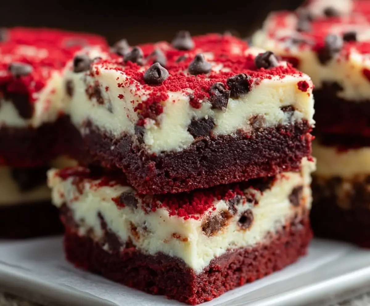 Red Velvet Chocolate Chip Cheesecake Bars